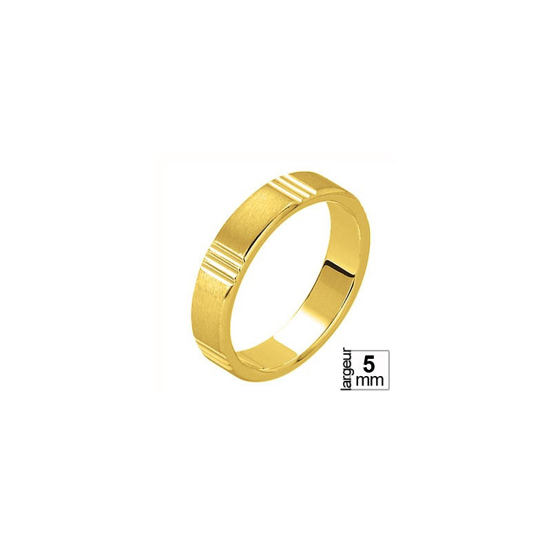 Alliance Or jaune satinée avec motif géométrique - 04030620J
