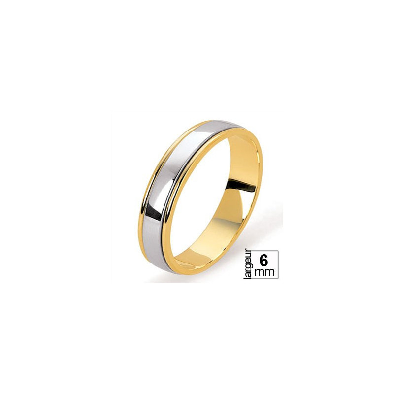 Alliance Or jaune et Or blanc anneau central encastré - 04030116B